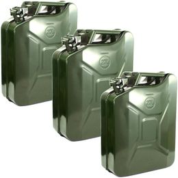 3x Kraftstoffkanister Dieselkanister 20 Liter Metallkanister Olivgrün mit Ausgießer