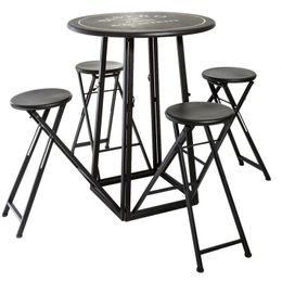 Tisch mit 4 Outdoor-Stühlen - Metall - schwarz-weiß - D77 -5 cm Atmosphera Schwarz und weiß