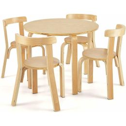Costway Kindersitzgruppe mit 4 Stühlen, 5-teiliges Kindertisch- & Stuhl-Set aus Pappel + Birken mit abgerundete Ecken & Kanten, Kindermoebel für Kinder ab 4