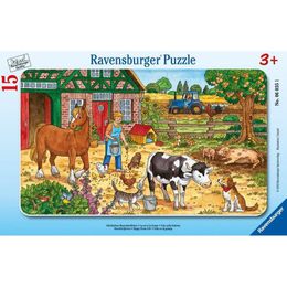 RAVENSBURGER VERLAG Ravensburger Kinderpuzzle - 06035 Glückliches Bauernhofleben - Rahmenpuzzle für Kinder ab 3 Jahren, mit 15 Teilen
