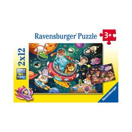 RAVENSBURGER VERLAG Puzzle TIERE IM WELTALL 2 Stück a 12 Teile