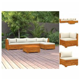 vidaXL Garten-Essgruppe 6-tlg Garten Lounge Set mit Kissen Massivholz Akazie Holz Sitzgruppe S