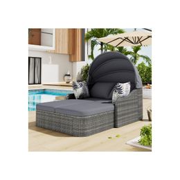 Ulife Gartenlounge-Set Gartenliege 2-Personen-Sonnenliege mit Sonnendach Poly Rattan