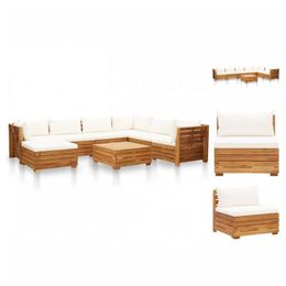 vidaXL Garten-Essgruppe 8-tlg Garten-Sofagarnitur mit Auflagen Akazienholz Cremeweiß Holz Sitz