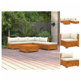 vidaXL Garten-Essgruppe 6-tlg Garten Lounge Set mit Kissen Massivholz Akazie Holz Sitzgruppe S