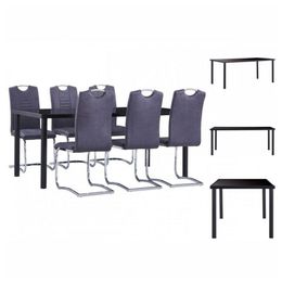 vidaXL Sitzgruppe 7-tlg Essgruppe Wildleder-Optik Grau Esstisch Stühle Esszimmer