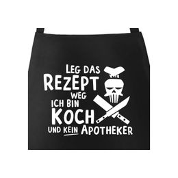 MoonWorks Grillschürze Grill-Schürze für Männer mit Spruch Leg das Rezept weg ich bin Koch und kein Apotheker Baumwoll-Schürze Küchenschürze MoonWorks®