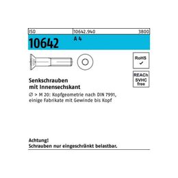 Reyher Senkschraube 100er Pack Senkschraube ISO 10642 Innen-6kt M16x 55 A 4 1 Stück ISO 1