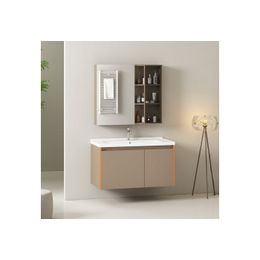 BlingBin Badmöbel-Set Waschbeckenunterschrank hängend mit Keramikwaschbecken Spiegelschrank