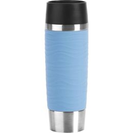 Emsa Thermobecher Travel Mug Wave, Edelstahl, Kunststoff, Silikon, hält Getränke bis zu 4 Stunden heiß oder 8 Stunden kalt, blau