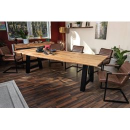 Baumkantentisch Akazie natur mit schwarzen Resin-Adern 260 x 100 cm A-Gestell schwarz POLLY