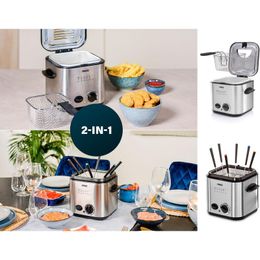 Princess - Mini Fritteuse & Fondueset mit 6 Gabeln 2in1 Gerät 840W 1,2 Liter