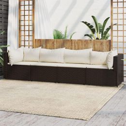 4-tlg. Garten-Lounge-Set,Gartenmöbel-Set mit Kissen Braun Poly Rattan vidaXL