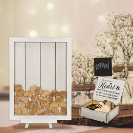 VINGO - Gästebuch Hochzeitsgeschenk Hochzeit weiß Holz Holzrahmen mit 80 Holz Herzen