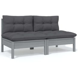 2-Sitzer-Gartensofa,Lounge-Sofa mit Kissen Grau Massivholz Kiefer vidaXL