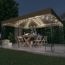 Bonnevie - Pavillon Familienzelt mit Doppeldach & LED-Lichterkette 3x4 m Taupe vidaXL