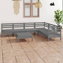 7-tlg. Garten-Lounge-Set,Gartenmöbel-Set Massivholz Kiefer Grau vidaXL