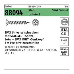 Spax - Schraube r 88094 Senkkopf m.Spitze/Kreuzschl.-PZ 4 x 50/45-Z Stahl brüniert