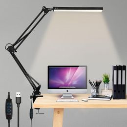 VINGO - led Schreibtischlampe Tischlampe dimmbar Leselampe flexibel Bürolampe 10W mit Schwenkarm geeignet für Büro - Schwarz