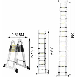 VINGO - 5M Teleskopleiter, Ausziehbare Leiter Rutschfester, Aluminium Klappleiter Stehleiter, Ausziehleiter Mehrzweckleiter, 150 Belastbarkeit