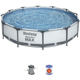 Bestway - 56416 Pro Max Frame Pool Steel Pro Set Schwimmbad 366x76cm Pumpe 1.249 L/h
