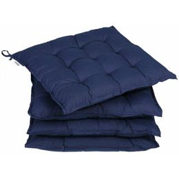 Detex - 4er Set Stuhlkissen 41x37x5cm Bänder Viskoeffekt Indoor Outdoor Stuhlauflage Kissen Sitzkissen Auflage Polster blau