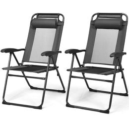 Costway 2er Set Gartenstühle mit 6-Fach Verstellbarer Rückenlehne, Klappstühle mit Kopfstütze, klappbarer Outdoor-Stühle, Hochlehne, atmungsaktiv, für