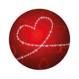 Wallario Glasbild, Leuchtendes Herz aus Sternen vor rotem Hintergrund