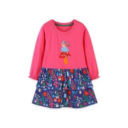 suebidou Midikleid Kombiniertes Kleid Langarm Blumenkleid Volants pink/blau