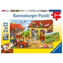 RAVENSBURGER VERLAG Ravensburger Kinderpuzzle - 07560 Fleißig auf dem Bauernhof - Puzzle für Kinder ab 3 Jahren, mit 2x12 Teilen