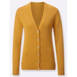WITT Damen Strickjacke mit farblich abgestimmten Kn&ouml;pfen, maisgelb, Gr&ouml;&szlig;e 42