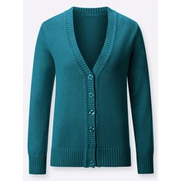 WITT Damen Strickjacke mit farblich abgestimmten Kn&ouml;pfen, petrol, Gr&ouml;&szlig;e 38