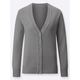 WITT Damen Strickjacke mit farblich abgestimmten Kn&ouml;pfen, grau-meliert, Gr&ouml;&szlig;e 44