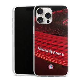 DeinDesign iPhone 15 Pro Max Handy Silikon H&uuml;lle Case wei&szlig; Handyh&uuml;lle Fc Bayern M&uuml;nchen Stadium Fcb Silikon Case