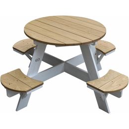 Ufo Picknicktisch Rund für Kinder aus Holz Runder Kindertisch für den Garten in Braun & Weiß mit 4 Sitzen - Braun - AXI
