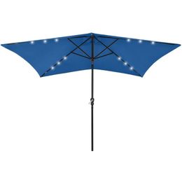 Sonnenschirm，Gartenschirm mit LEDs und Stahl-Mast Azurblau 2x3 m vidaXL