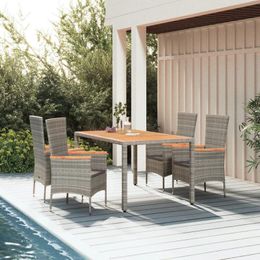 5-tlg. Garten-Essgruppe，Gartenmöbel Set mit Kissen Grau Poly Rattan vidaXL