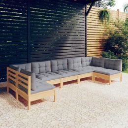 7-tlg. Garten-Lounge-Set，Gartenmöbel-Set mit Grauen Kissen Kiefer Massivholz vidaXL