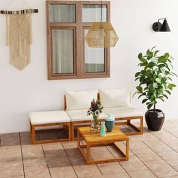 4-tlg. Garten-Lounge-Set，Gartenmöbel-Set mit Auflagen Creme Massivholz Akazie vidaXL