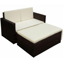 2-tlg. Garten-Lounge-Set,Gartenmöbel-Set mit Kissen Poly Rattan Braun vidaXL