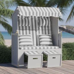 Strandkorb mit Kissen Poly Rattan und Massivholz Grau & Weiß vidaXL731108