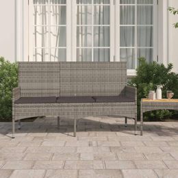 Gartenbank 3-Sitzer mit Kissen Grau Poly Rattan Vidaxl Grau