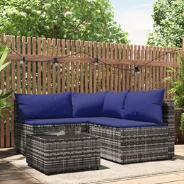 4-tlg. Garten-Lounge-Set，Gartenmöbel-Set mit Kissen Grau Poly Rattan vidaXL