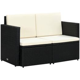 2-Sitzer-Gartensofa,Lounge-Sofa mit Auflagen Schwarz Poly Rattan vidaXL