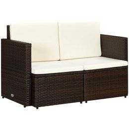 Bonnevie - 2-Sitzer-Gartensofa,Lounge-Sofa mit Auflagen Braun Poly Rattan vidaXL