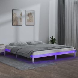 Massivholzbett,Schlafzimmerbett,Doppelbett mit LED-Beleuchtung Weiß 200x200 cm vidaXL