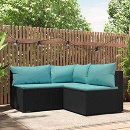 3-tlg. Garten-Lounge-Set，Gartenmöbel-Set mit Kissen Schwarz Poly Rattan vidaXL