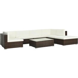 8-tlg. Garten-Lounge-Set，Gartenmöbel-Set mit Auflagen Poly Rattan Braun vidaXL