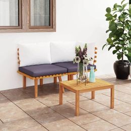 2-tlg. Garten-Lounge-Set,Gartenmöbel-Set mit Kissen Massivholz Akazie vidaXL