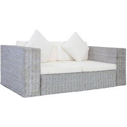 2-Sitzer-Sofa,Sofas gerade mit Polstern Grau Natürliches Rattan vidaXL